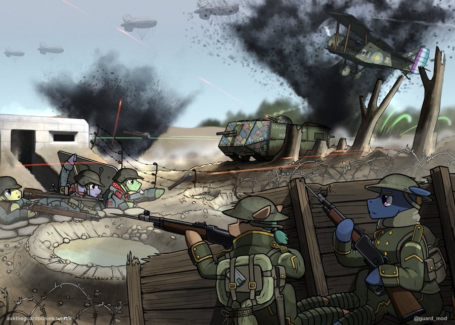 #3380665 - safe, artist:guard-mod, pony, barbed wire, biplane, bunker ...