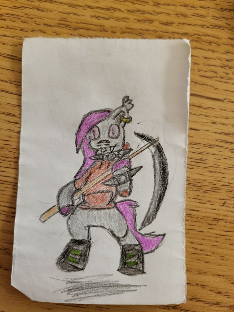 #3380775 - safe, bat pony, scythe, solo, traditional art - Derpibooru