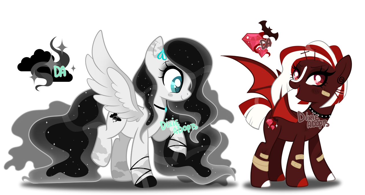#3381448 - safe, artist:dixieadopts, oc, oc only, oc:ruby glider, oc:silver mist, bat pony ...