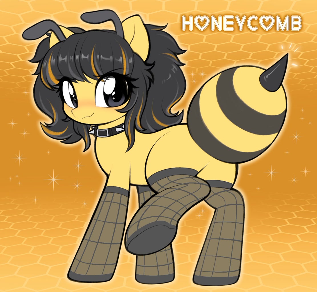 #3381725 - safe, artist:moozua, oc, oc only, oc:honeycomb (moozua), bee, bee pony, insect ...