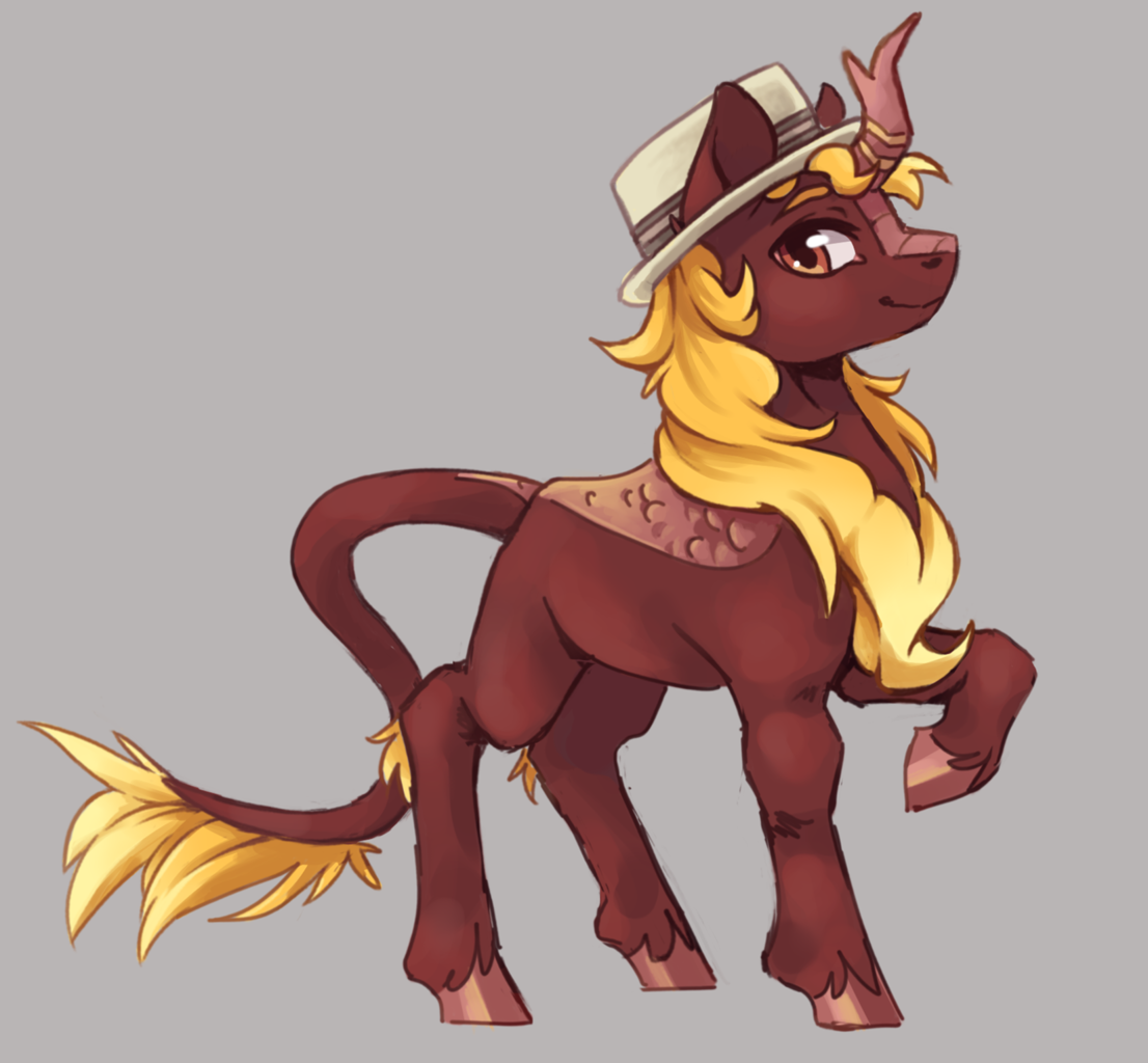 #3381983 - safe, artist:flaming-trash-can, oc, oc only, kirin, pony, gray background, hat ...