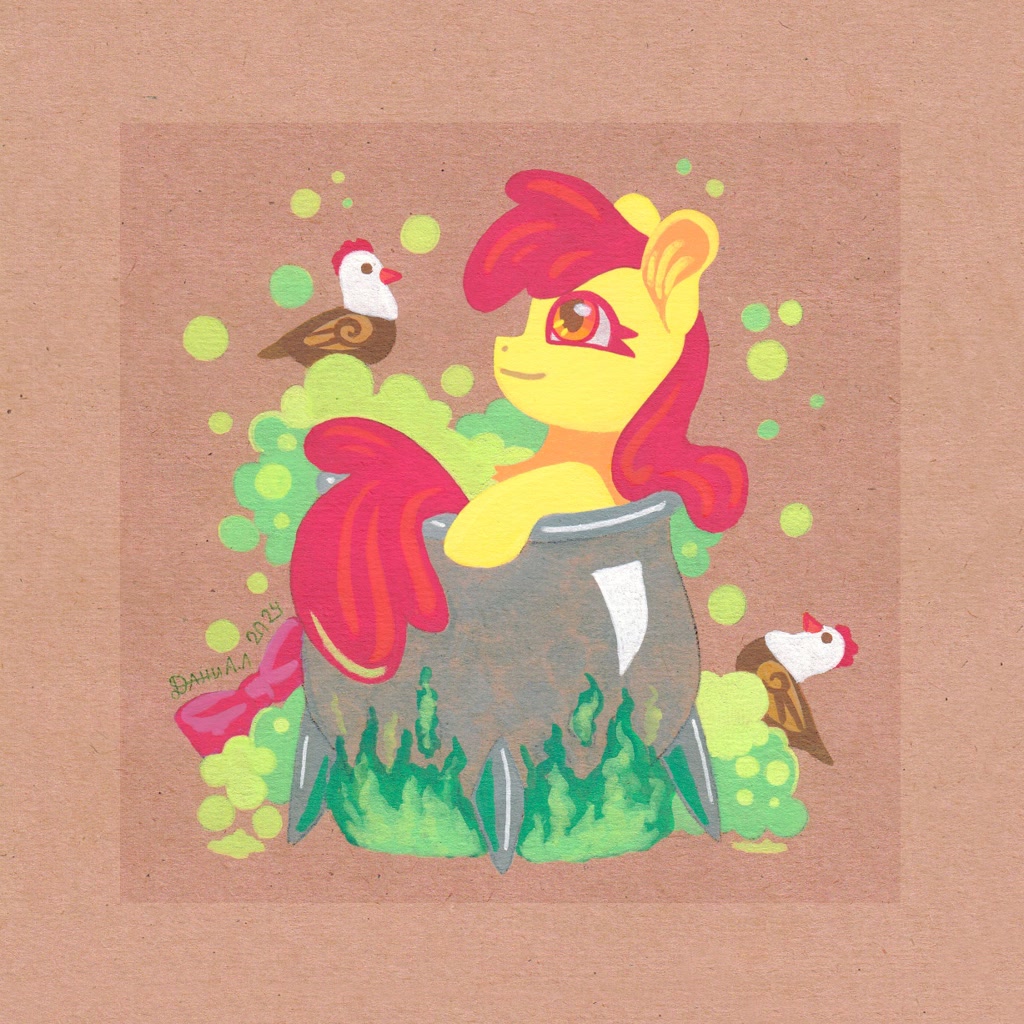 #3384879 - safe, artist:dany-the-hell-fox, apple bloom, bird, chicken ...