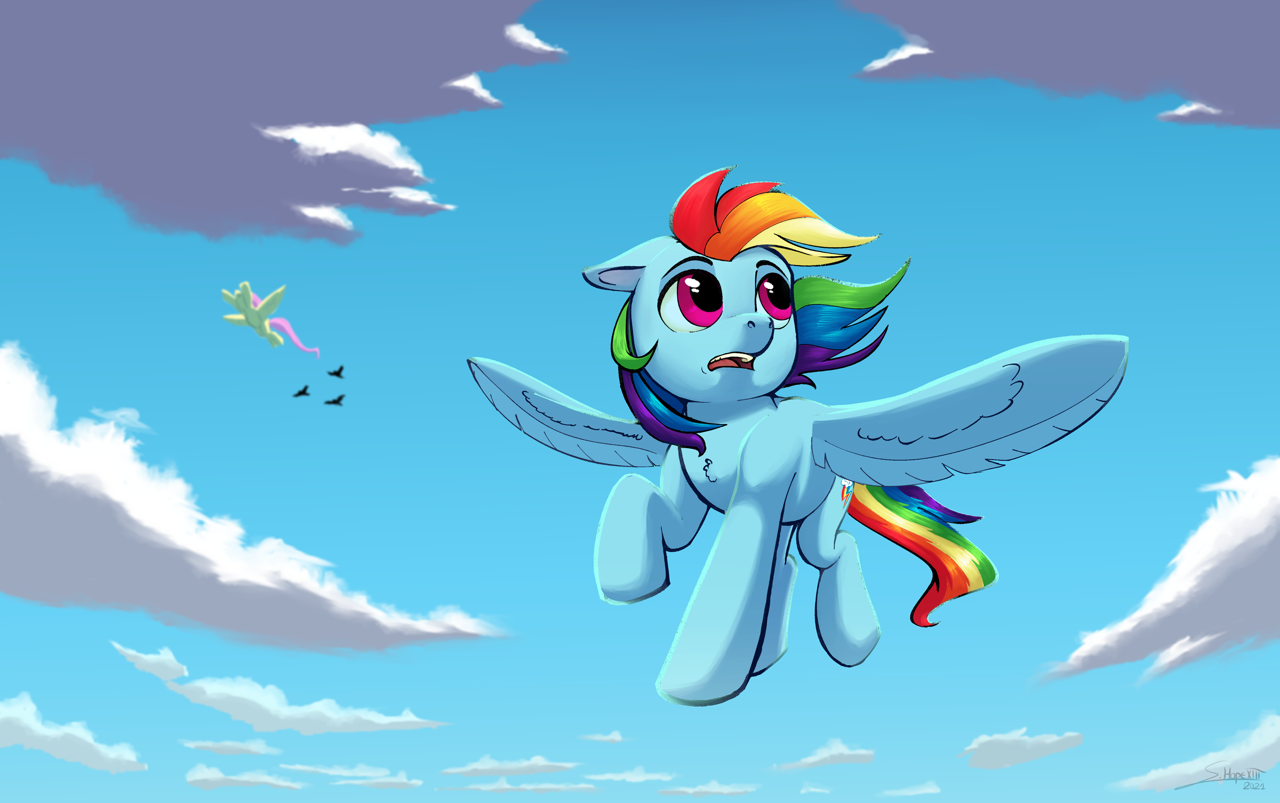 #3386902 - safe, artist:silverhopexiii, fluttershy, rainbow dash, bird ...