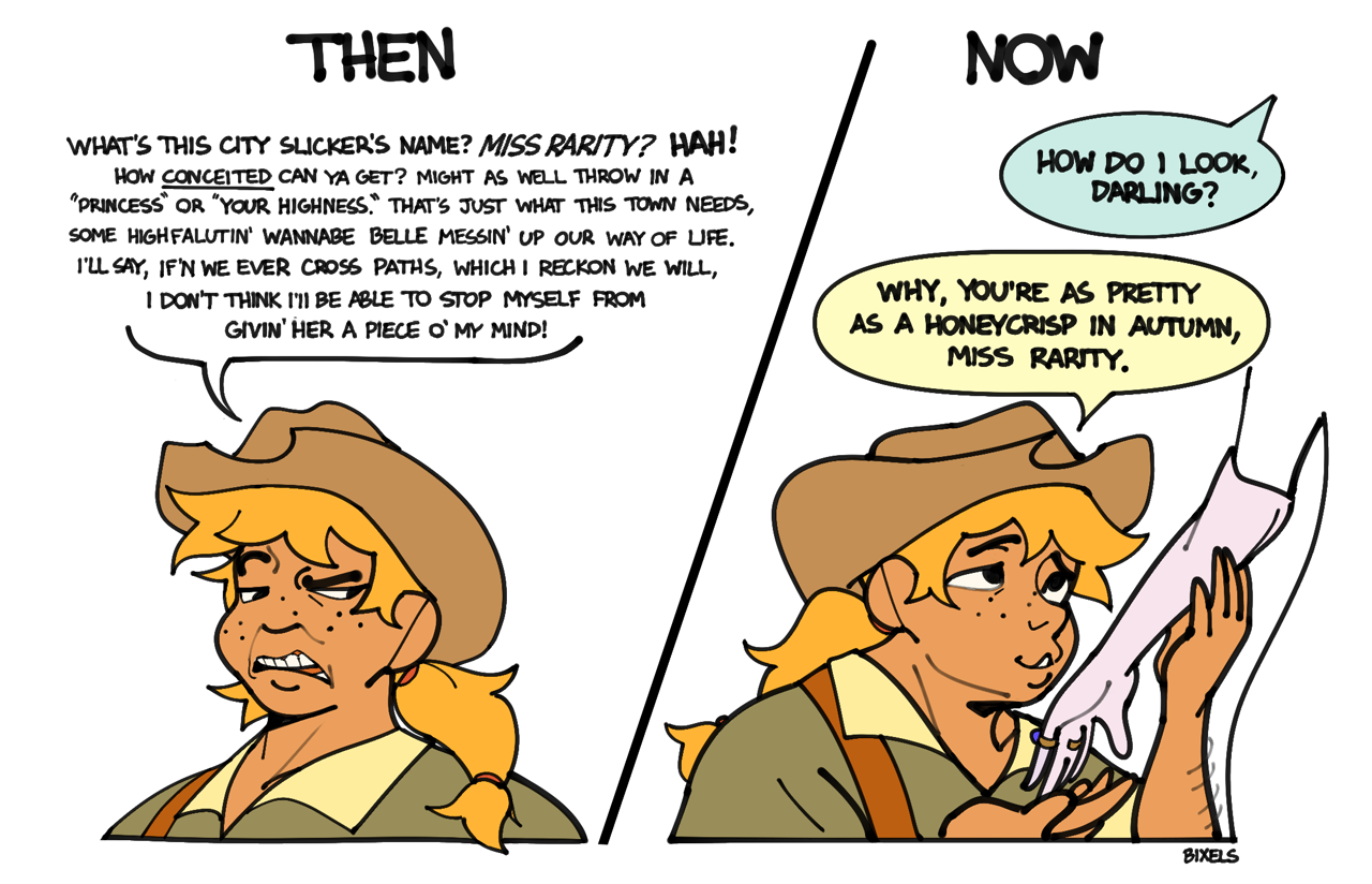 #3390987 - safe, artist:bixels, applejack, rarity, human, the grand ...