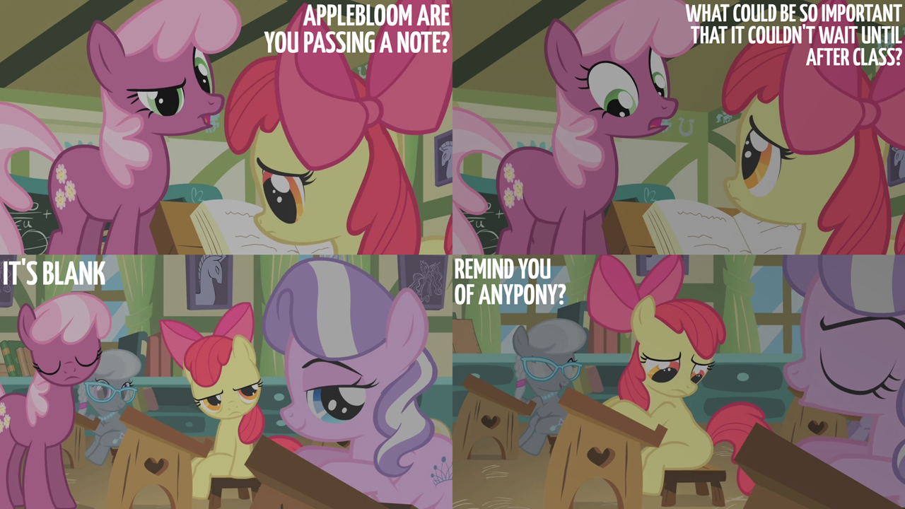 #3391140 - safe, edit, edited screencap, editor:quoterific, screencap, apple bloom, cheerilee ...