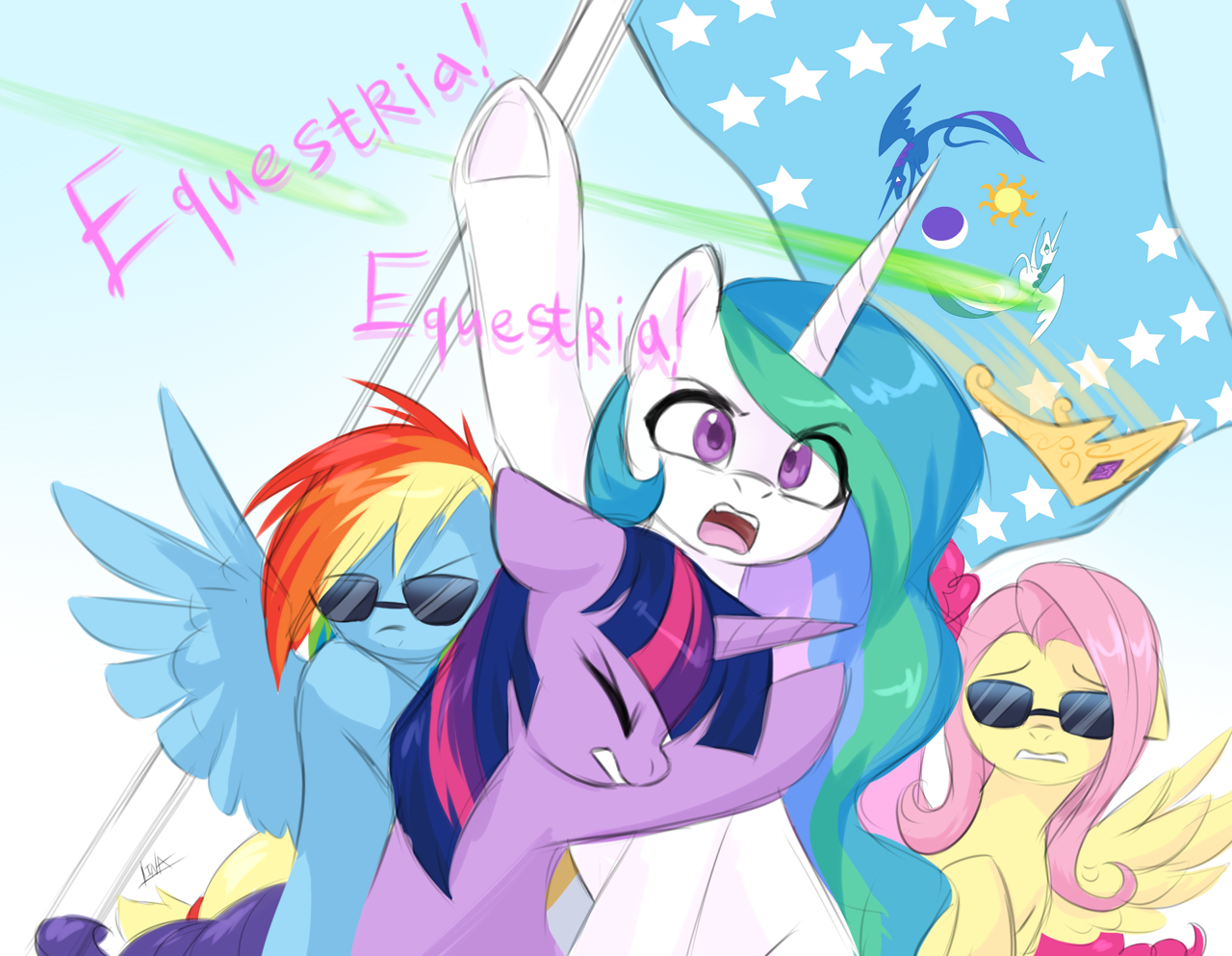 #3402610 - safe, artist:lina, applejack, fluttershy, pinkie pie ...