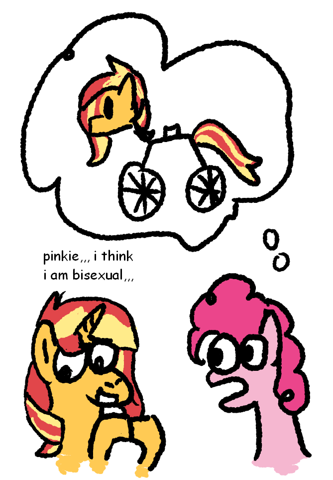 #3407442 - safe, artist:zoeyhorse, pinkie pie, sunset shimmer, earth ...