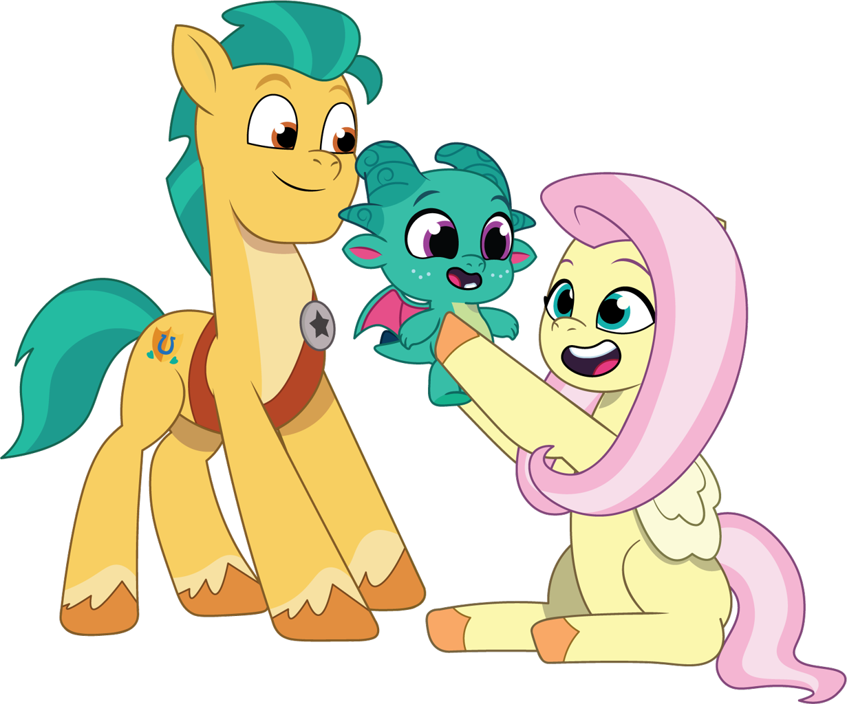 #3396502 - safe, artist:prixy05, fluttershy, hitch trailblazer, sparky ...