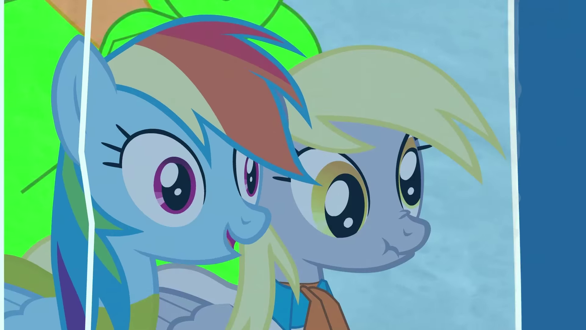 #3397565 - safe, ai assisted, ai content, artist:larkin, derpy hooves, rainbow dash, oc, oc:anon ...