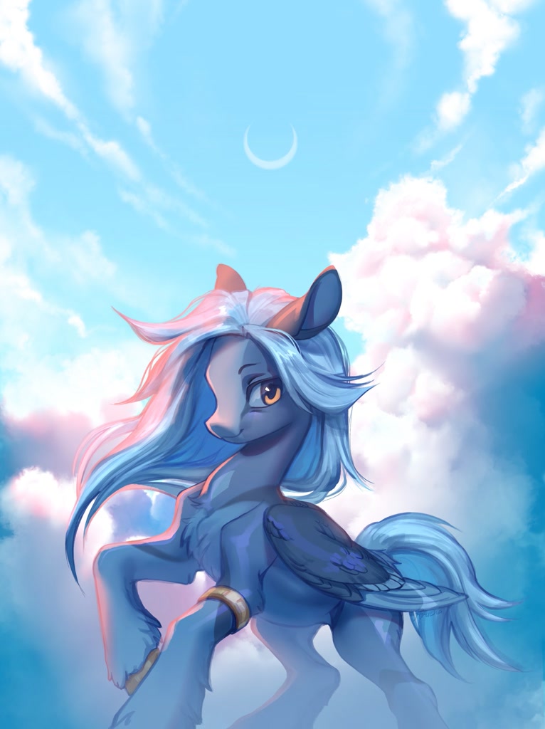 #3418331 - safe, artist:rrusha, oc, oc only, pegasus, pony, bracelet, chest fluff, cloud ...