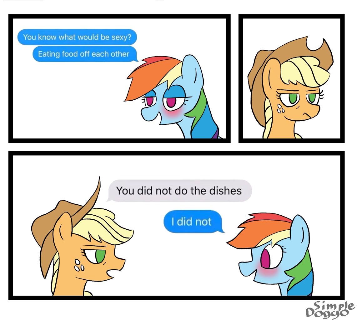 #3420241 - suggestive, artist:simpledoggo, applejack, rainbow dash, earth pony, pegasus, pony ...