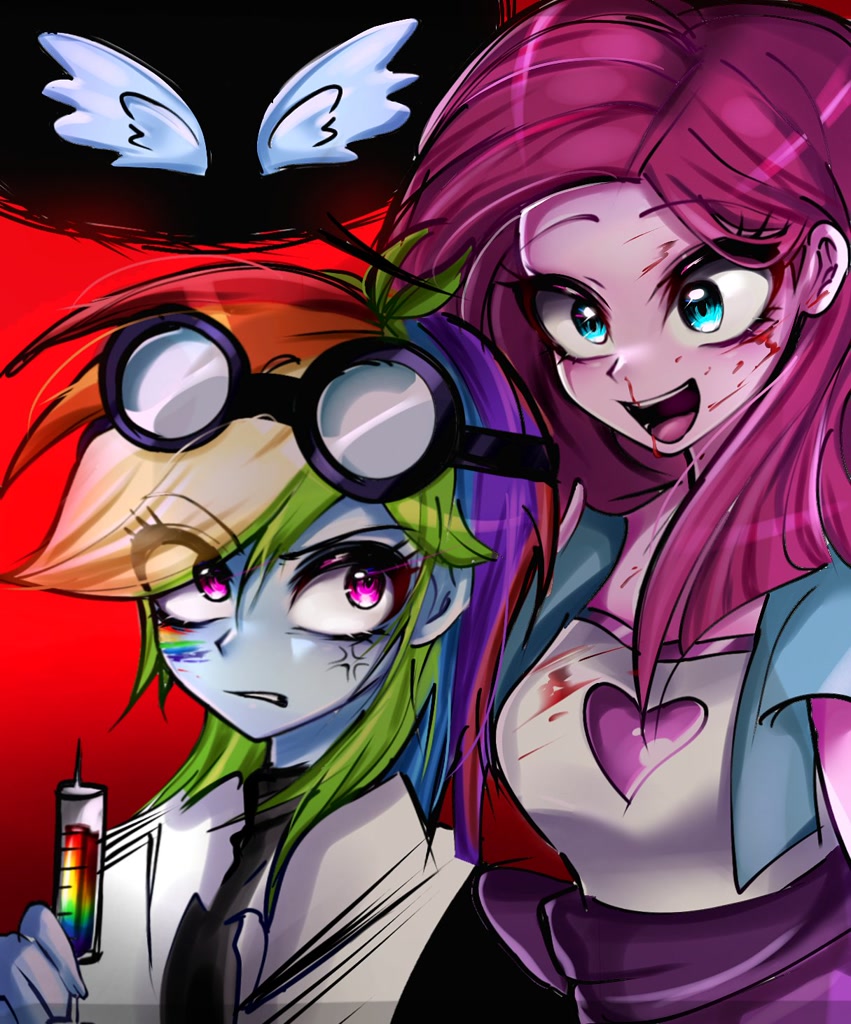 #3413605 - semi-grimdark, artist:pulse, pinkie pie, rainbow dash, human, fanfic:cupcakes, fanfic ...