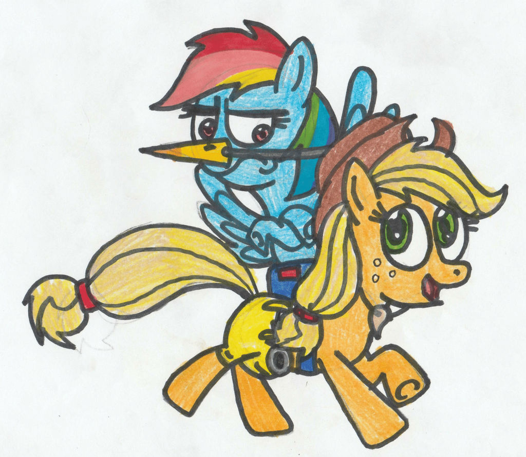 #3432776 - safe, artist:captainquack64, applejack, rainbow dash, earth ...