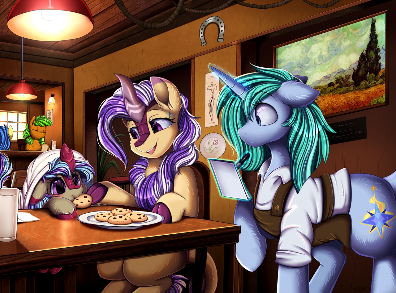 #3417753 - safe, artist:pridark, oc, oc only, oc:lotus cinder, oc:poppy, earth pony, kirin, pony ...