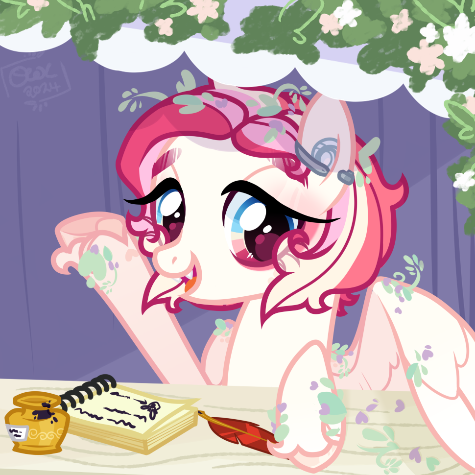 #3440916 - safe, artist:ghostly-nightowl, oc, oc:flower blossom, pegasus, pony, fangs, female ...