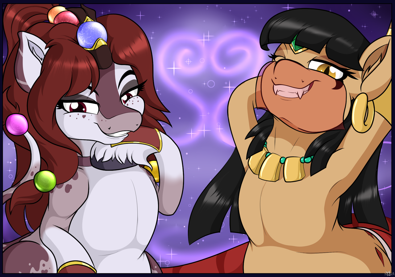 #3442119 - safe, artist:novaspark, oc, oc only, oc:djilisa, oc:sahara, genie, kirin, lamia ...