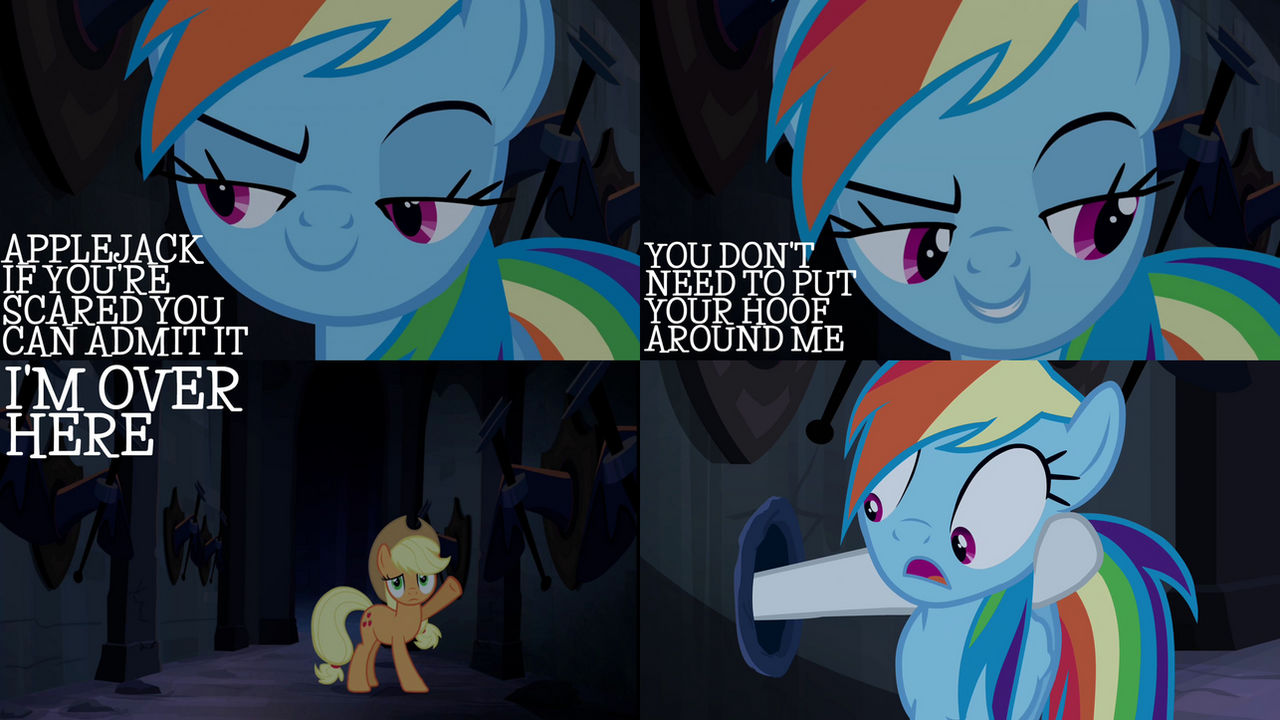 #3444251 - safe, edit, edited screencap, editor:quoterific, screencap, applejack, rainbow dash ...