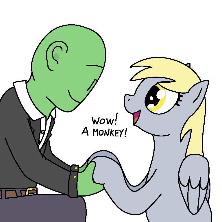 #3446922 - safe, artist:hach, derpy hooves, oc, oc:anon, human, monkey ...