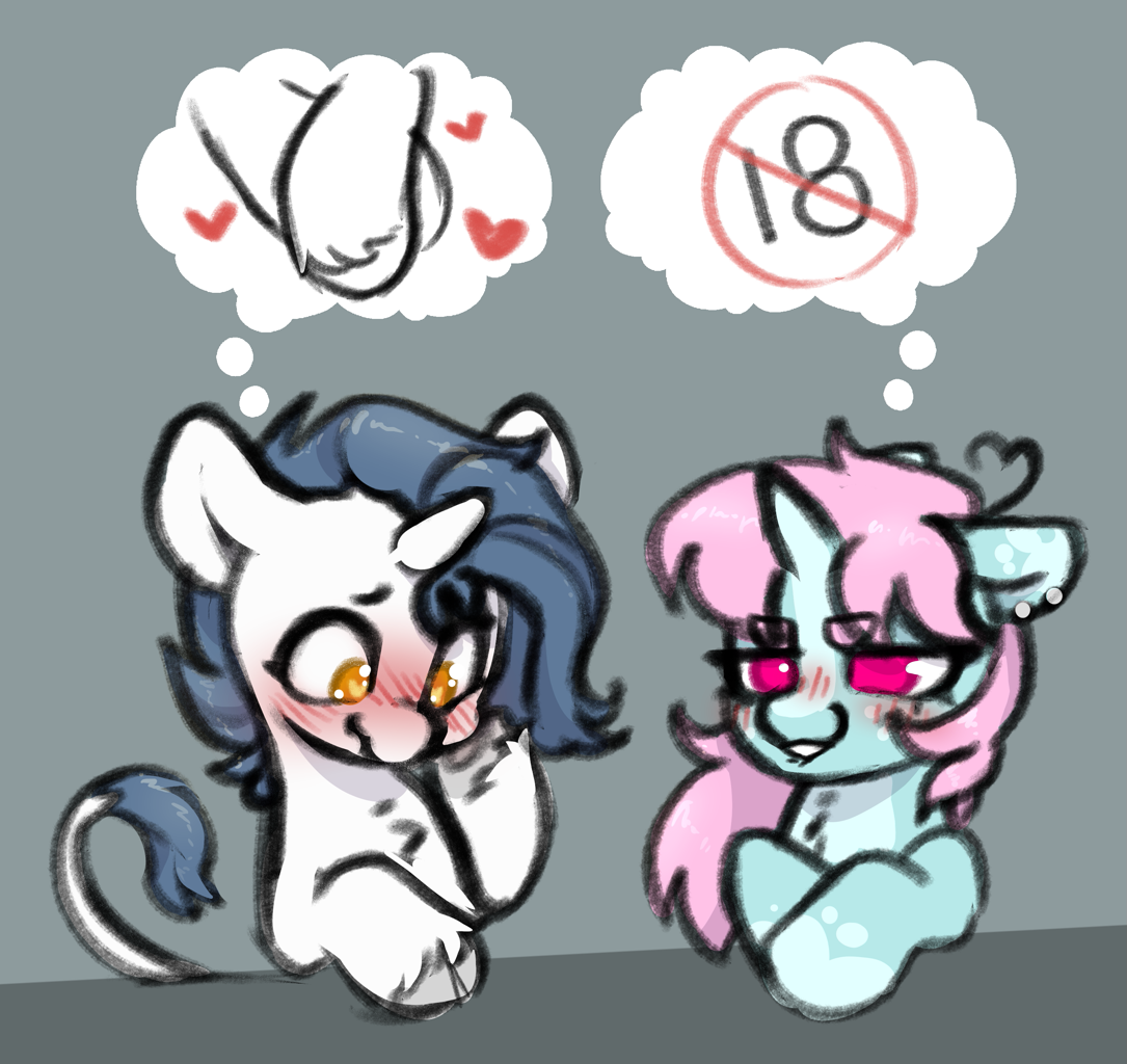 #3448227 - safe, artist:itsspoops, oc, oc only, oc:scoops, oc:yodi, pony, unicorn, blushing ...