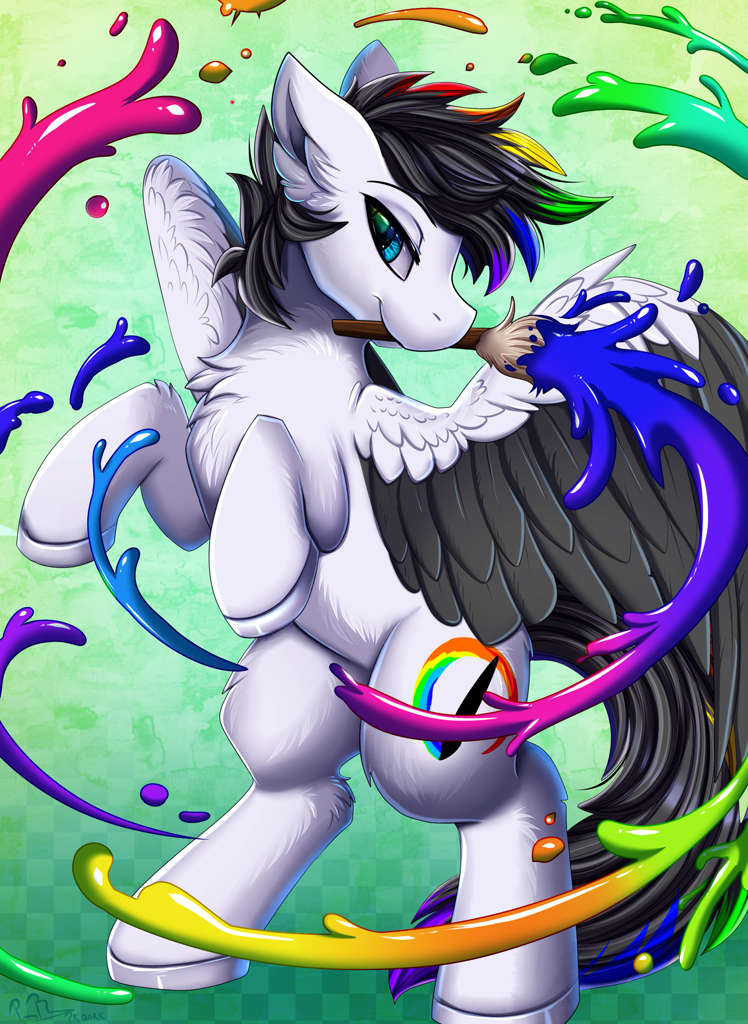 #3448982 - safe, artist:pridark, oc, oc only, oc:colorful ink, pegasus, pony, mouth hold, paint ...