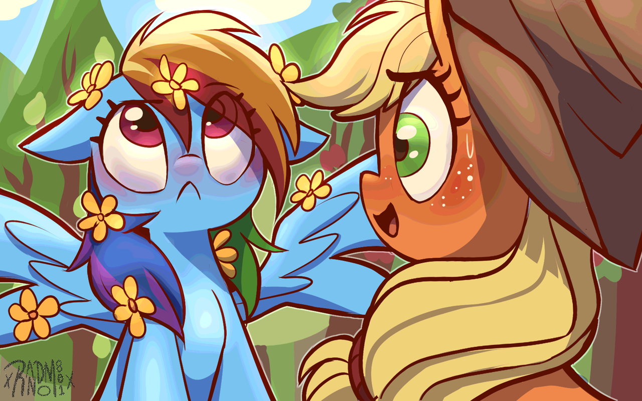 #3450252 - safe, artist:xconito, applejack, rainbow dash, earth pony, pegasus, pony, blushing ...