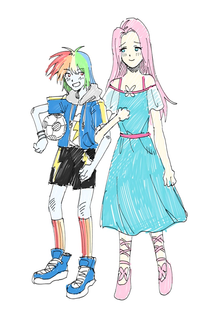 #3435272 - safe, artist:stone_is_spinn, fluttershy, rainbow dash, human ...