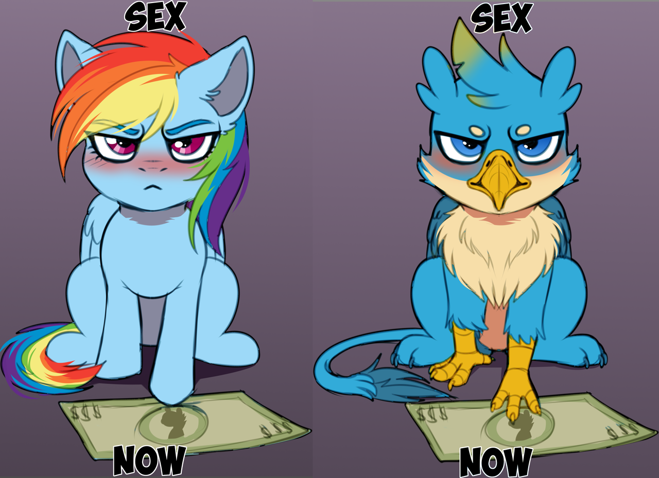 #3520862 - suggestive, artist:dinoalpaka, gallus, rainbow dash, griffon ...