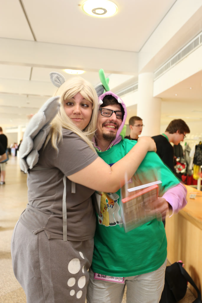 #3521260 - safe, derpy hooves, spike, human, galacon, g4, 2014, clothes ...