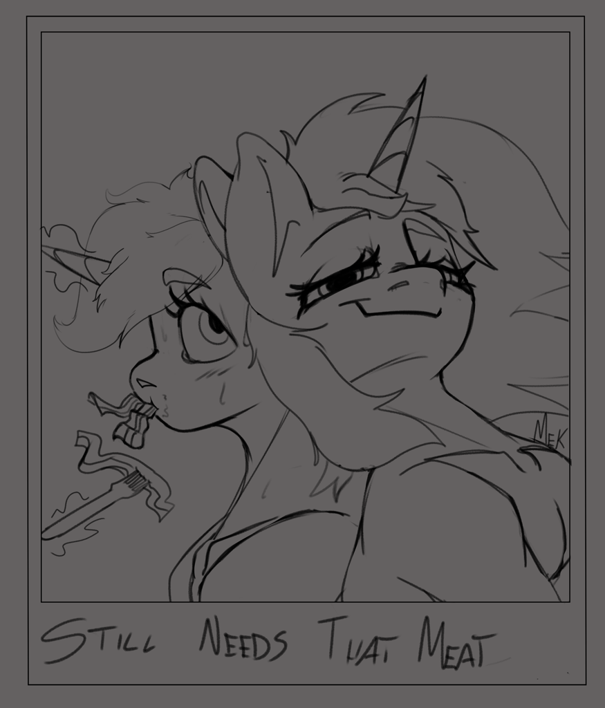 #3524141 - safe, artist:mekblue, oc, oc:homage, oc:littlepip, unicorn, fallout equestria, bacon ...