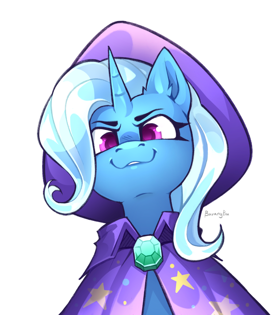 #3718360 - safe, artist:buvanybu, trixie, pony, unicorn, g4, :3, cape ...