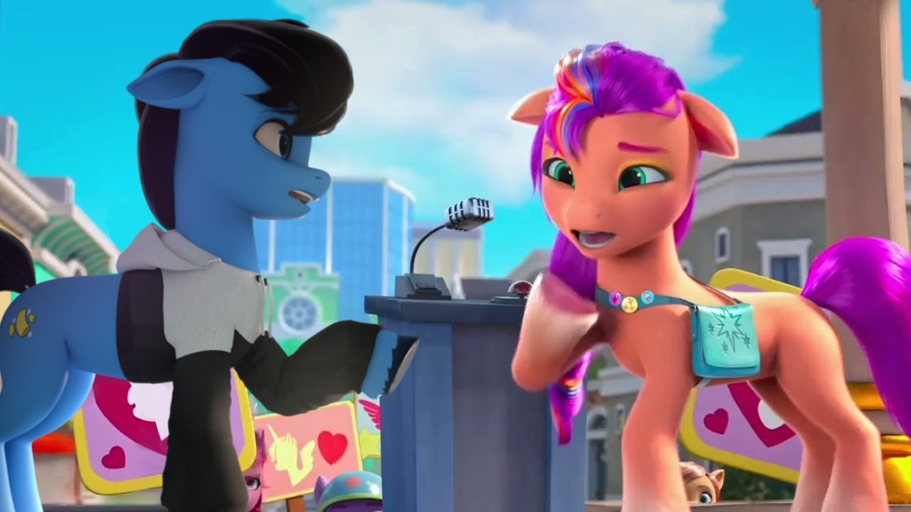 #3545646 - safe, artist:makaryo, edit, edited screencap, screencap, sunny starscout, oc, oc ...