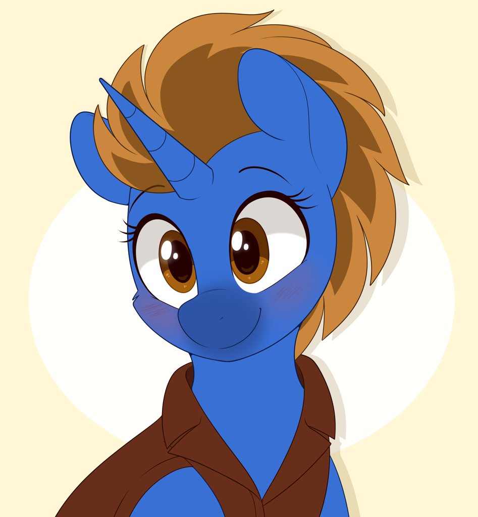 #3547404 - safe, artist:higglytownhero, oc, oc only, oc:retro bit, pony, unicorn, blue coat ...