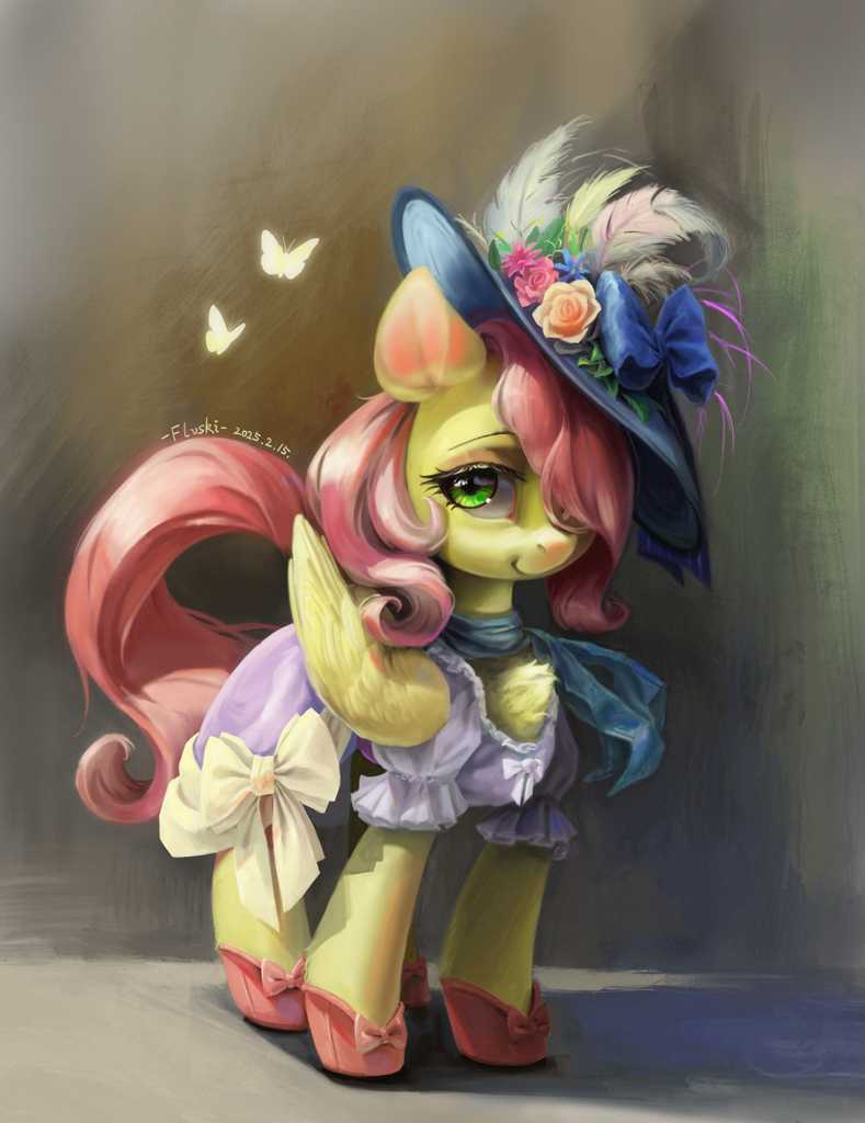 #3548522 - safe, artist:flvski, fluttershy, butterfly, pegasus, pony ...