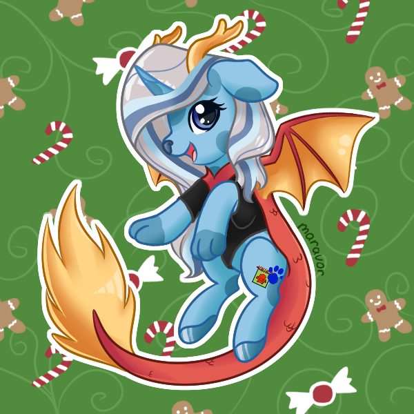 #3549604 - safe, artist:maravor, oc, oc only, oc:blue mclean, draconequus, candy, candy cane ...