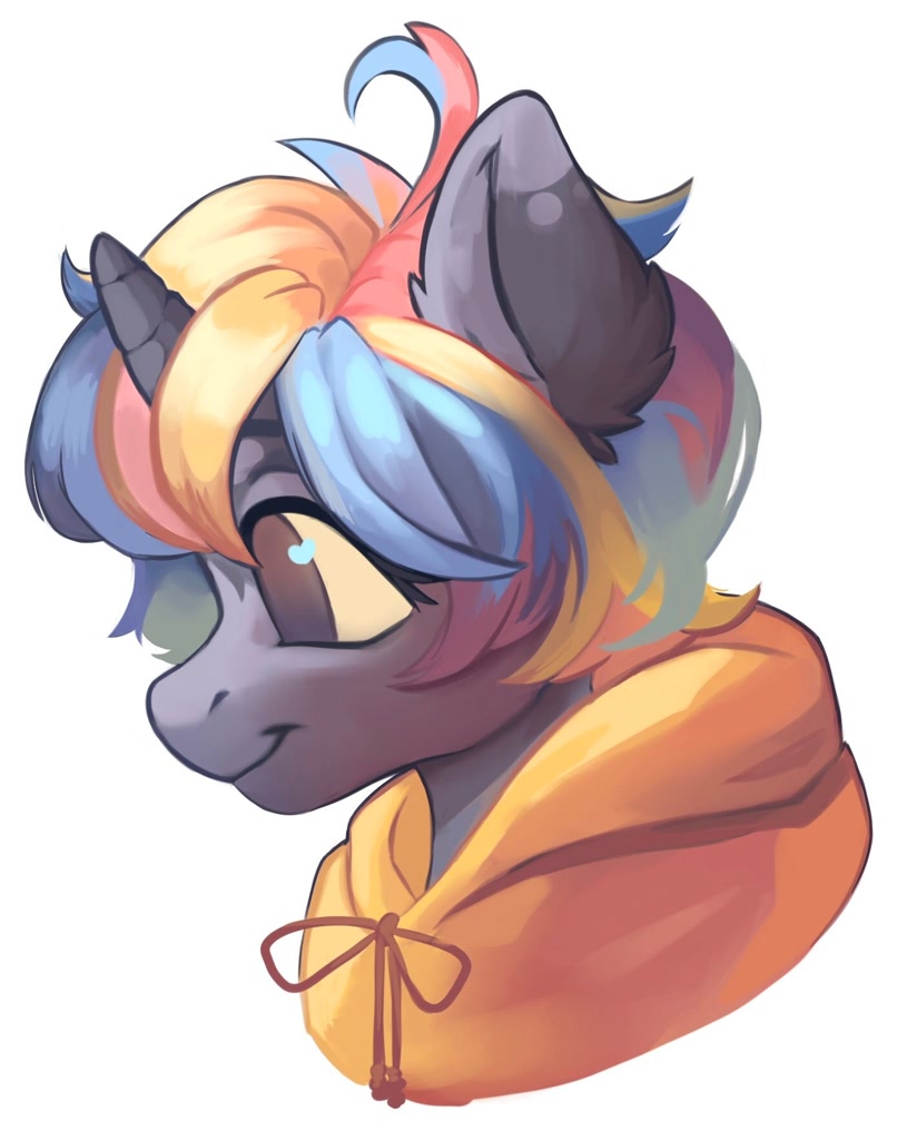 #3551860 - safe, artist:murimio_, oc, oc only, pony, unicorn, bust, clothes, ear fluff, heart ...