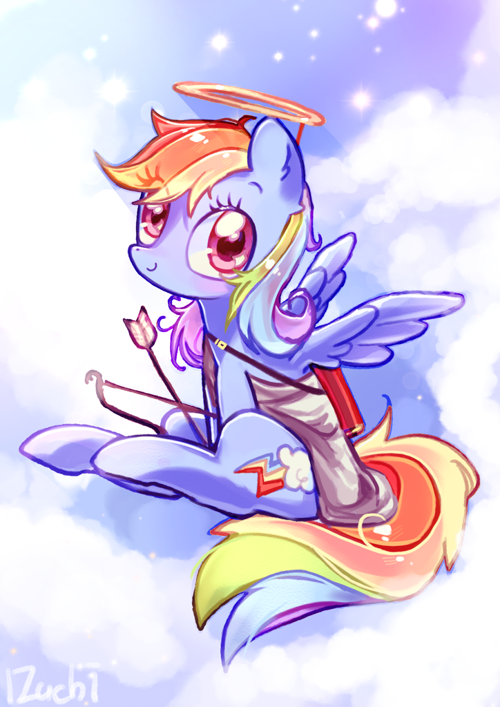 #3552402 - safe, artist:izuchi, rainbow dash, angel, pegasus, pony, g4, halo, solo - Derpibooru