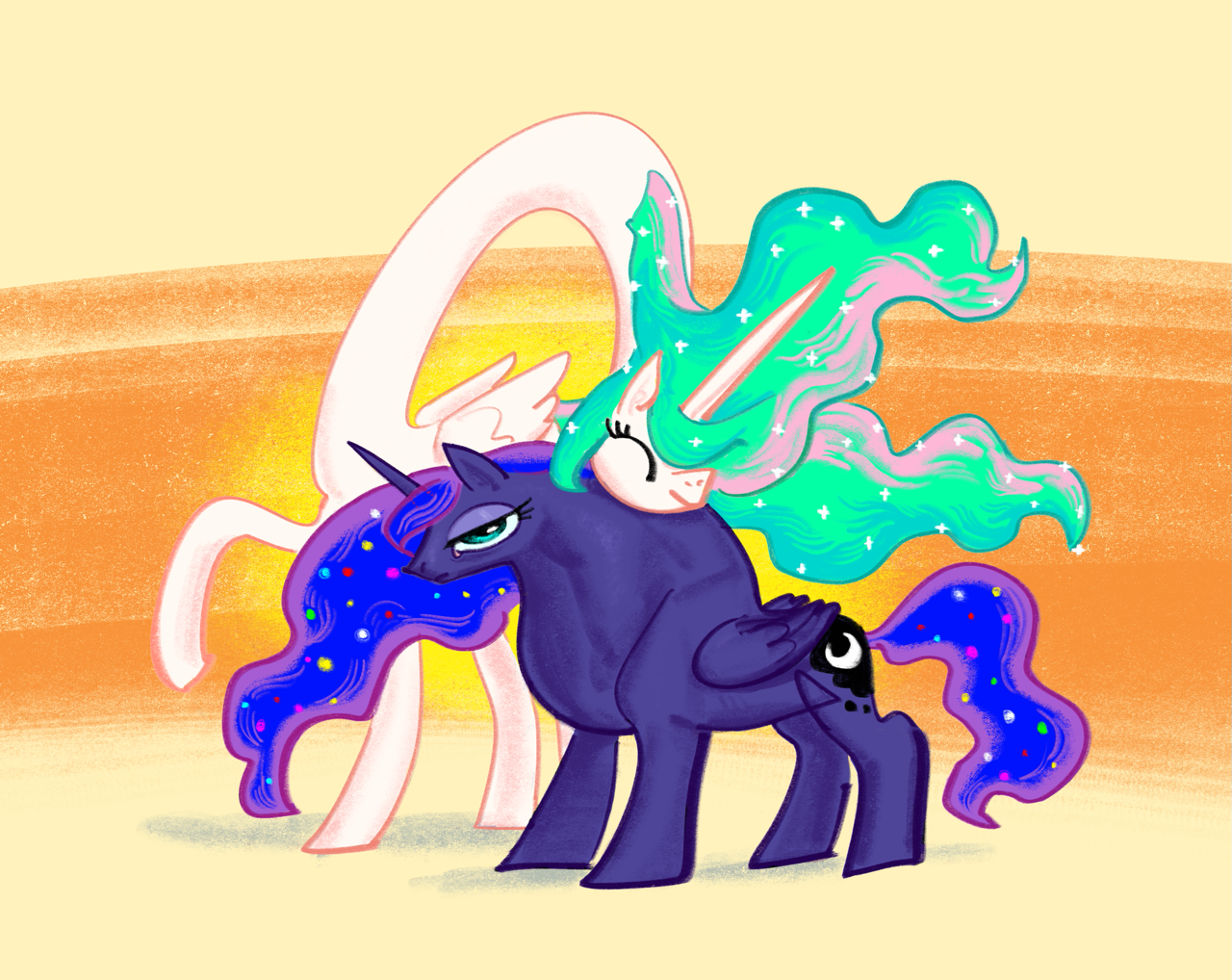 #3554228 - safe, artist:ja0822ck, princess celestia, princess luna, alicorn, pony, g4, digital ...