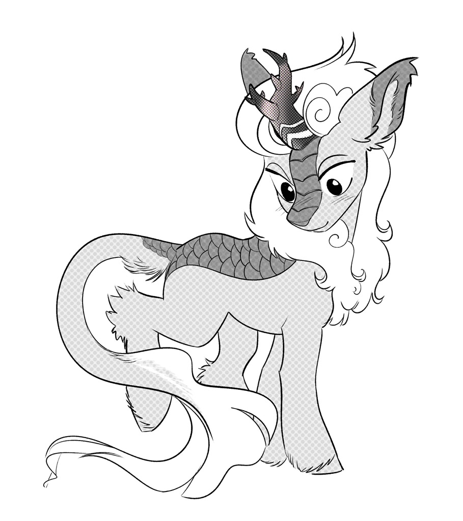 #3556144 - safe, artist:opalacorn, oc, oc only, kirin, black and white ...