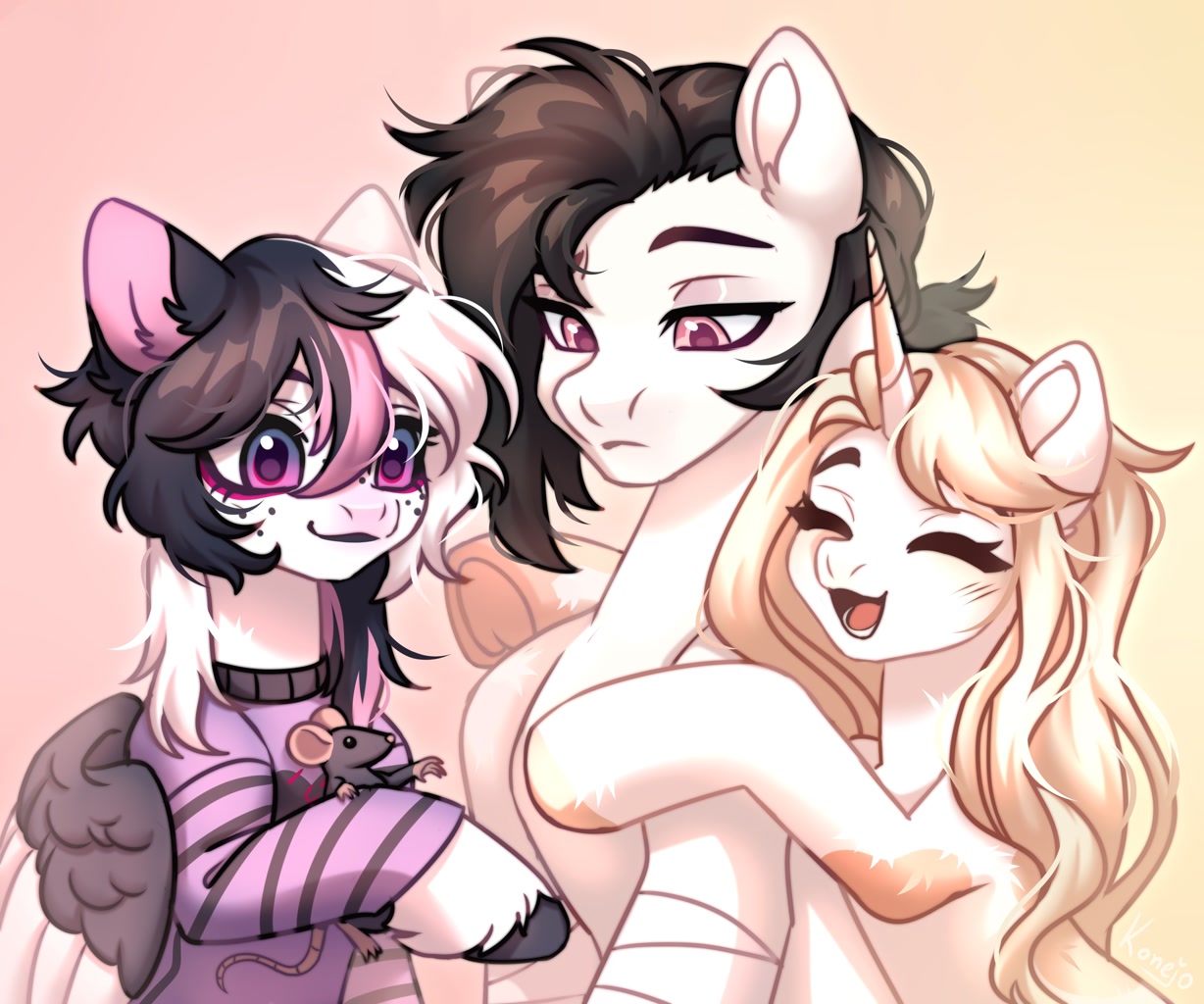 #3557163 - safe, artist:konejo, oc, oc only, earth pony, mouse, pegasus, pony, unicorn, bandage ...