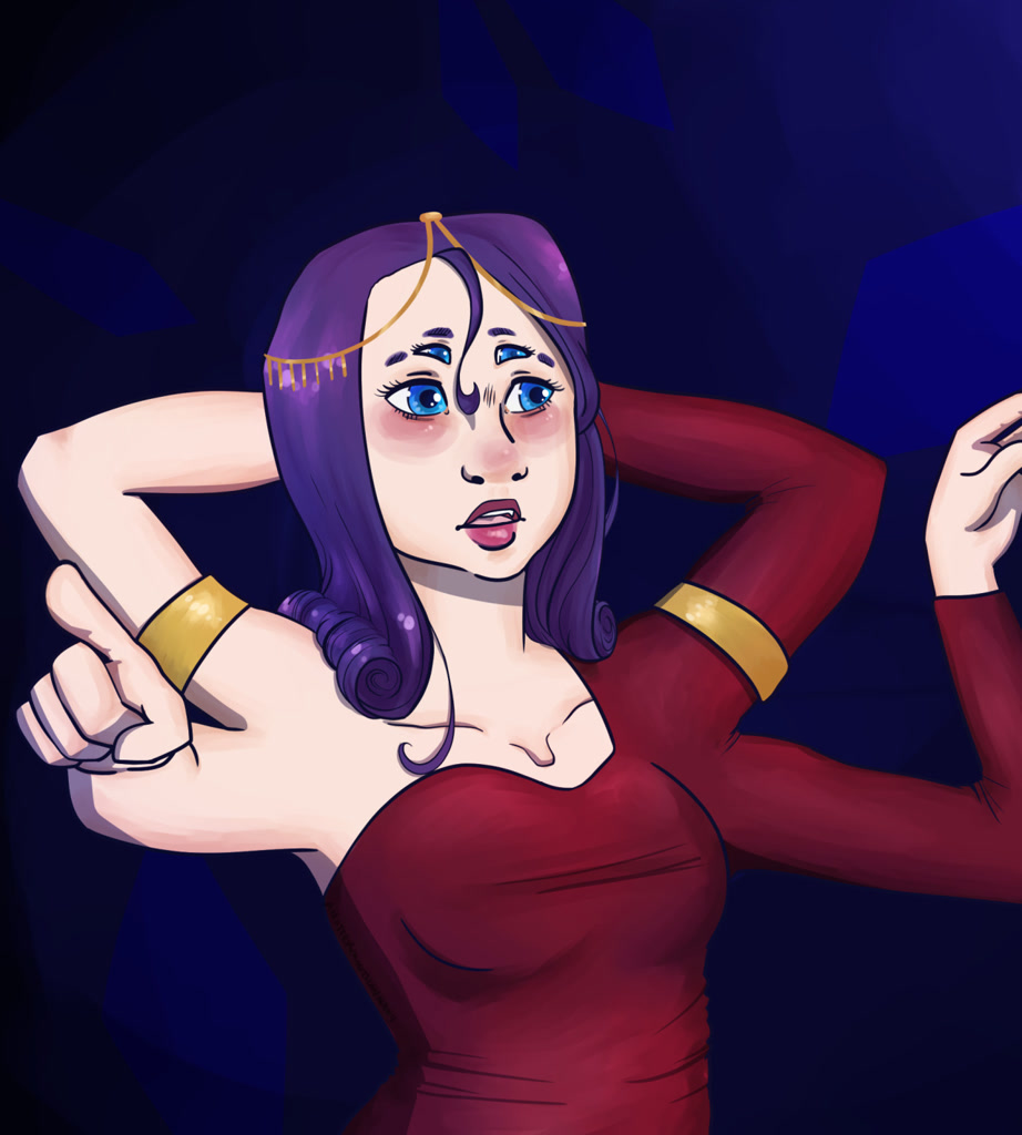 #3542191 - safe, artist:otterlore, rarity, human, g4, arm behind head, breasts, female, four ...