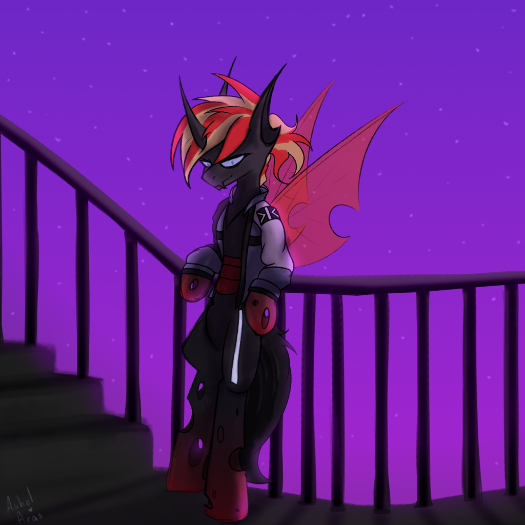 #3544434 - safe, artist:ashel_aras, oc, oc only, changeling, changeling oc, red changeling ...