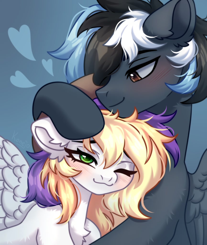 #3557674 - safe, artist:konejo, oc, oc only, pegasus, pony, :3, blushing, chest fluff, cowboy ...