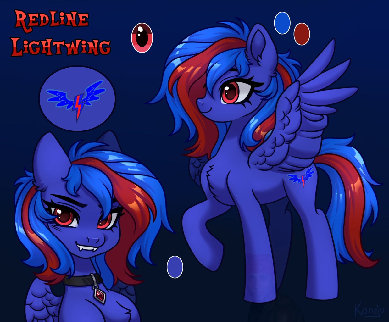 #3565480 - safe, artist:konejo, oc, oc only, oc:redline lightwing, pegasus, pony, bust, choker ...