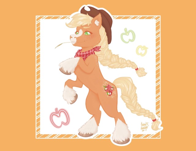 #3566328 - safe, artist:frostedmoonmoon, applejack, earth pony, pony, g4, braid, braided tail ...