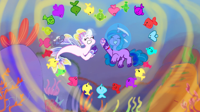 #3567040 - safe, artist:cottonmoon13, destiny (g5), izzy moonbow, fish ...