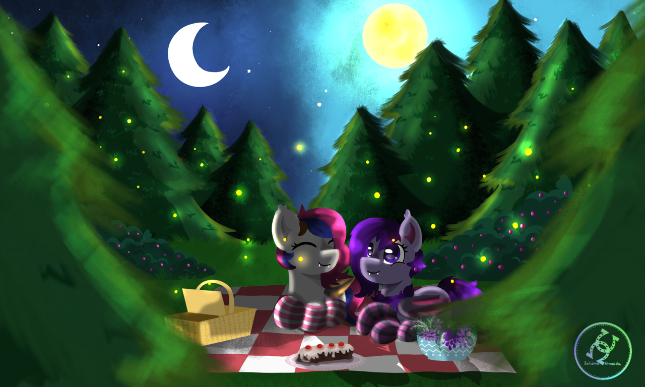 #3567474 - safe, artist:juliana, oc, oc only, oc:marsie moonshadow, oc:sunny shines, bat pony ...