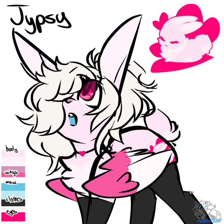 #3567957 - safe, artist:fluffyghost, oc, oc only, oc:jypsy, demon, demon pony, bunny ears, bunny ...