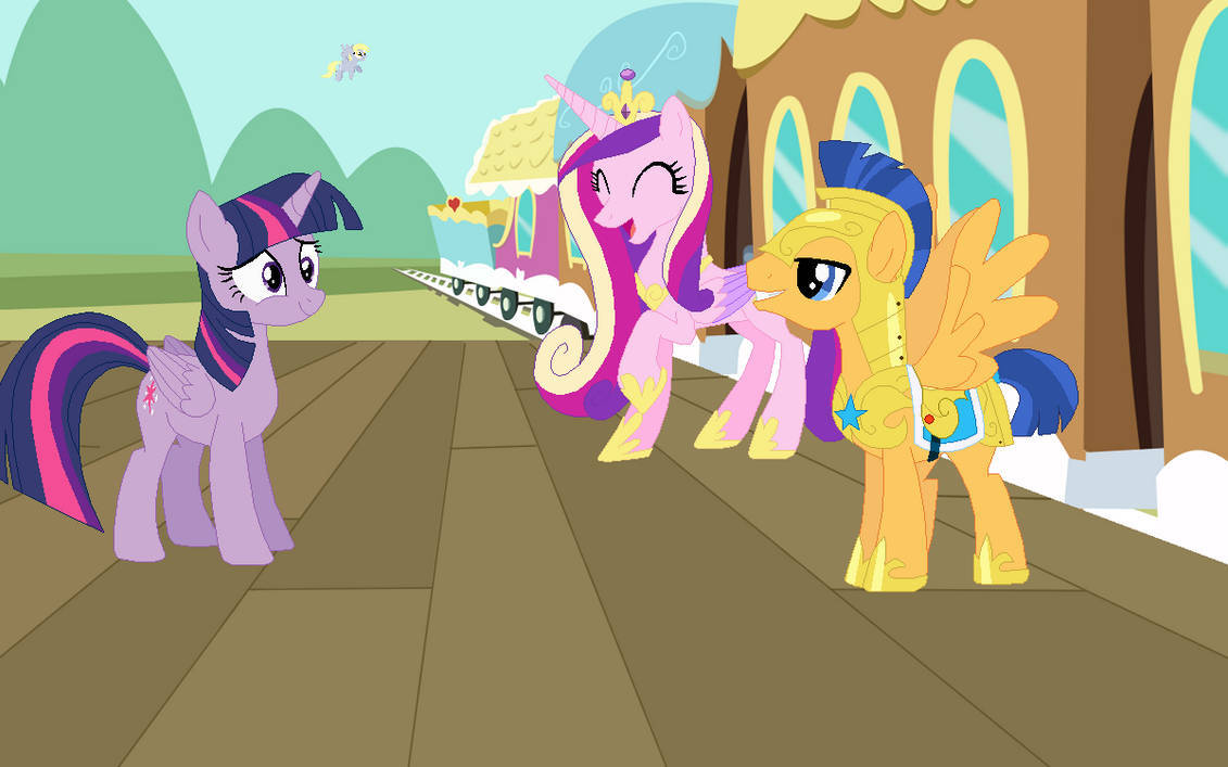 #3568337 - safe, artist:rogueheart101, derpy hooves, flash sentry, princess cadance, twilight ...