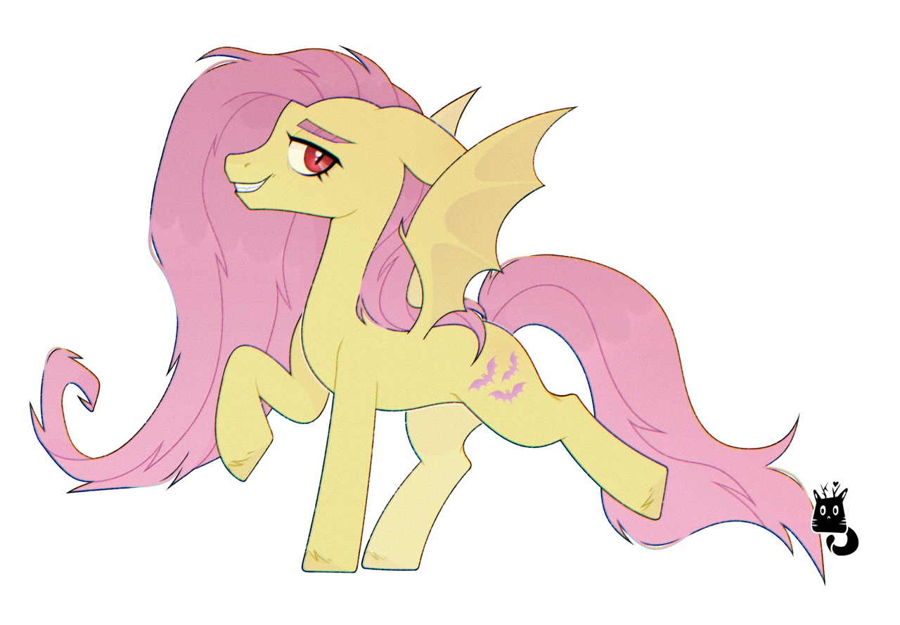 #3558744 - safe, artist:catwithhorns, fluttershy, bat pony, pegasus ...