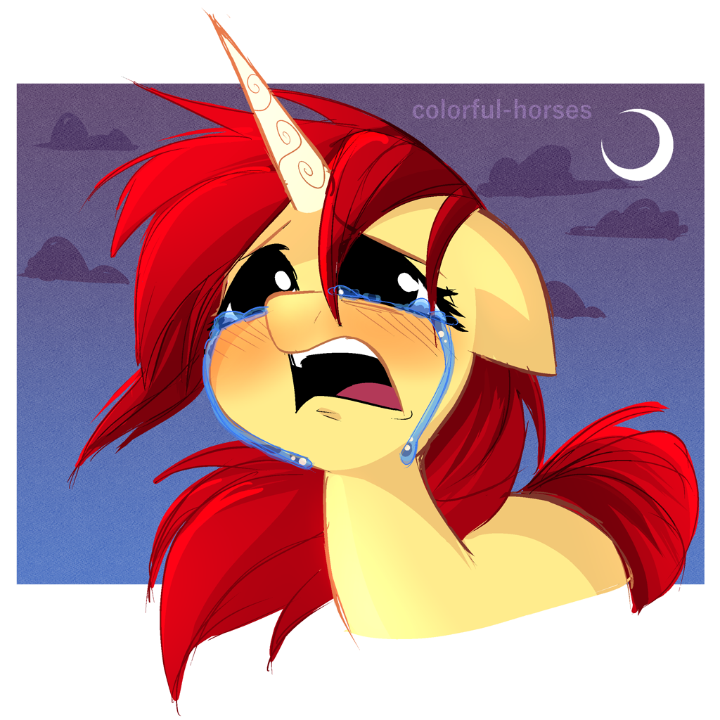 #3570936 - safe, artist:syrupyyy, oc, oc only, oc:iris sparkler, pony, unicorn, crying, female ...